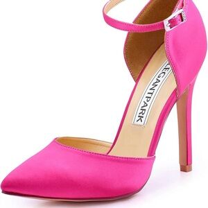 Shoes | Brand New Hot Pink Satin Elegantpark Pointed Toe Ankle Strap ...